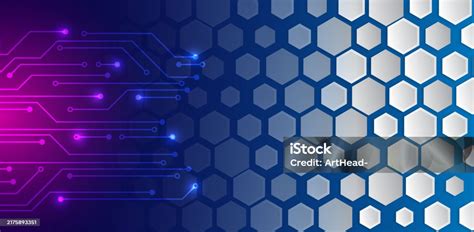 프리젠 테이션 또는 배너를위한 다각형이있는 넓은 공상 과학 템플릿 추상 육각형 과학 통하고 있는 파란 배경에 하이테크 디지털 기술 및 엔지니어링 개념 0명에 대한 스톡 벡터