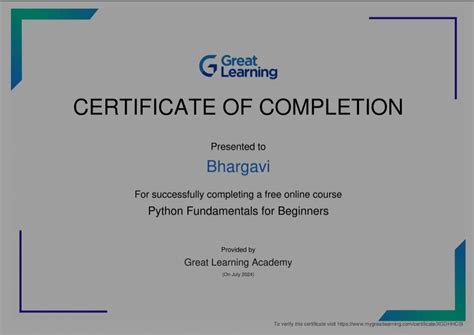 Completed Python Fundamentals For Beginners Course Sai Bhargavi