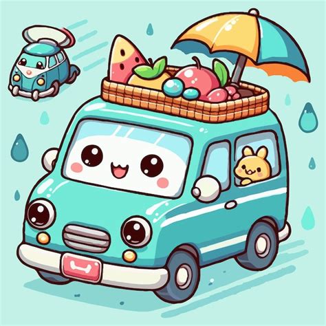 Premium Vector Cute Chibi Car Picture Cartoon Happy Drawn Characters High Quality Illustration