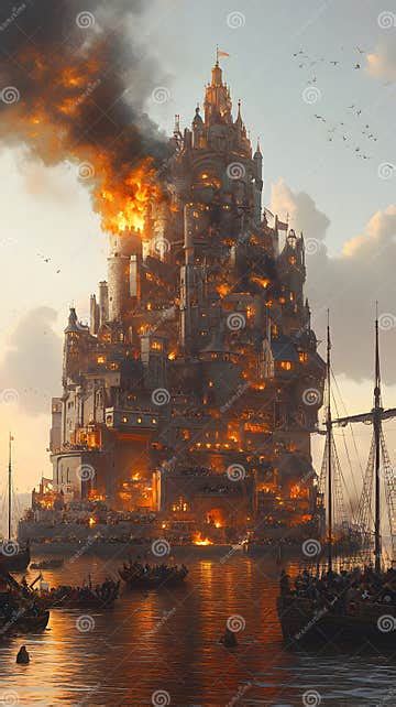 A Castle Under Siege Depicting A Dramatic Medieval Battle Scene With Siege Weapons And Attacking