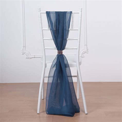 5 Pack Navy Blue Chiffon Chair Sashes 22x78 Sheer Designer Chair Bows