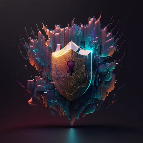 Futuristic Lock Shield Protection Abstract Cyber Attack Lock Stock