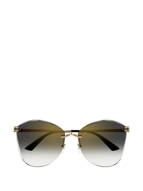 Cartier Eyewear Logo Detail Sunglasses Gold Farfetch