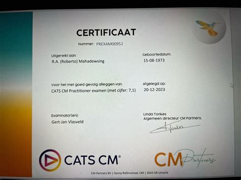 Vervolg Certificaat Contractmanagement Cats Cm Practitioner Behaald 20 December 2023 Roberto