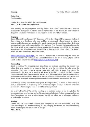 Primary Assembly Courage The Ridge Danny Macaskill Teaching