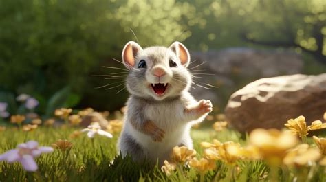 Premium Ai Image A Rat In The Grass With A Yellow Background