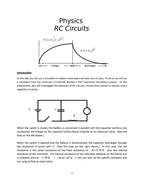 Lab Rc Circuits Lab Physics Rc Circuits Introduction In This Lab You Will Use A Simulation