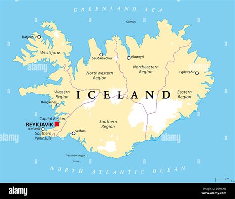 Regions Of Iceland Nordic Island Country Political Map Stock Vector