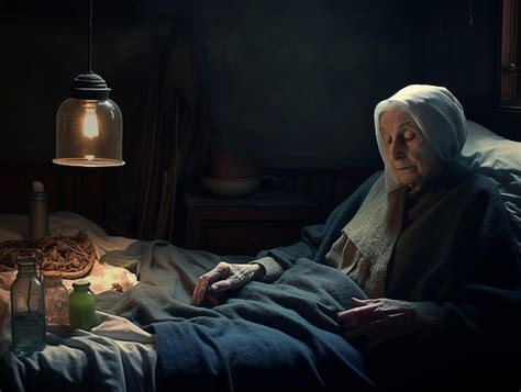 Premium Photo Old Woman Laying In Bed Weak Illustration Ai Generated