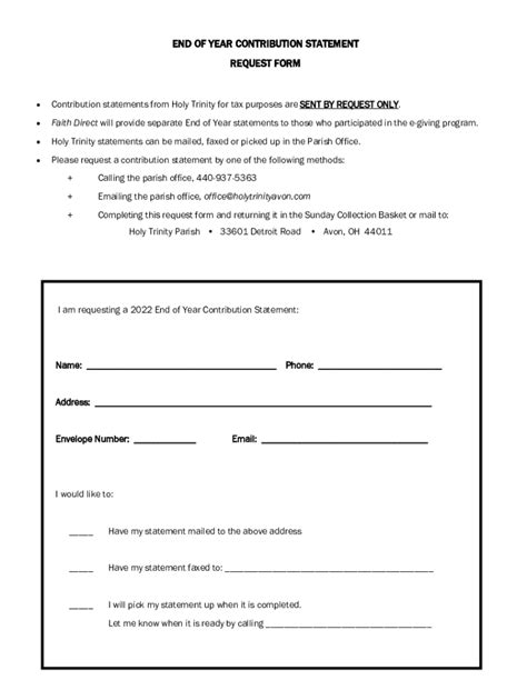 Fillable Online End Of Year Contribution Statement Request Fax