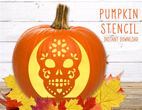 Sugar Skull Pumpkin Stencil Printable Pumpkin Stencil Jack O Lantern