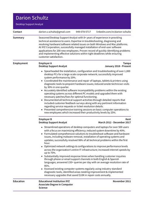 Desktop Support Analyst Resume Cv Example And Writing Guide