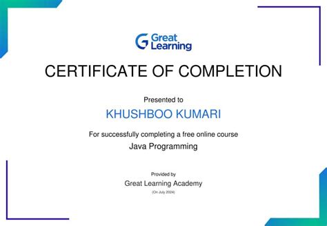 completed java programming certificate from great learning khushboo kumari posted on the topic