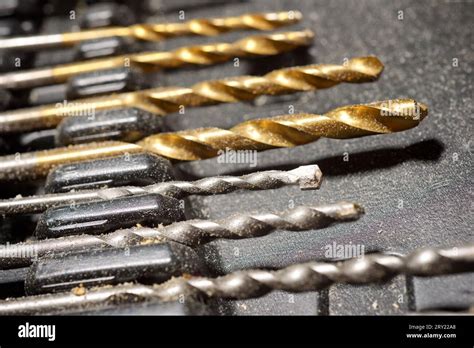 Close Up Of A Group Of Drill Bits For Drilling Holes In Different Materials Stock Photo Alamy