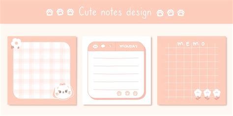 Premium Vector Cute Scrapbook Notes And Memo Template Kawaii Cat Theme
