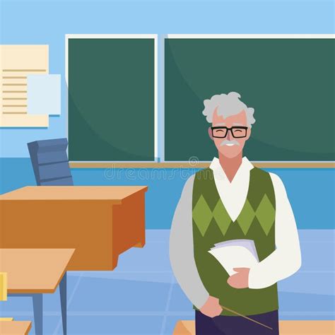 Teacher Male With Documents In The Classroom Stock Illustration Illustration Of Standing