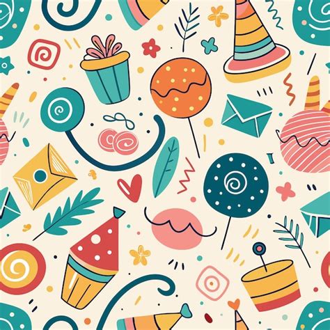 Premium Vector Colorful Party Hat And Confetti Seamless Pattern