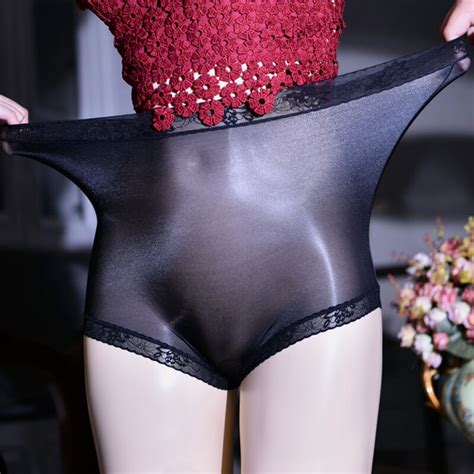 Womens Lace Open Crotch Boxer Shorts Underwear Shiny Glossy See