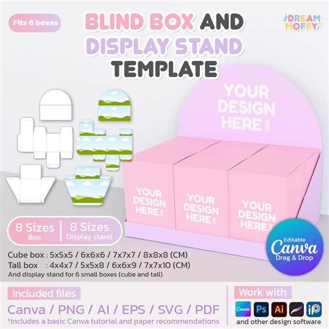 Medium Blind Box And Display Stand Box Canva Template Editable Diy