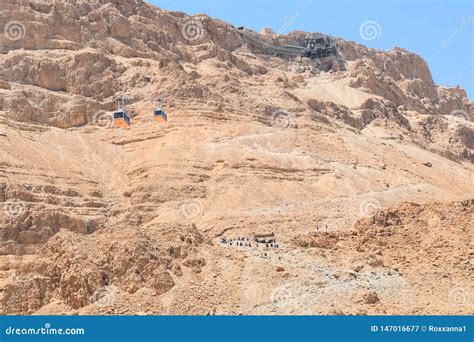 Scenic View Of The Snake Path Trail And The Cable Car To Masada