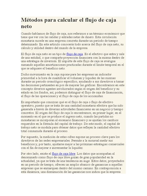 Flujo De Caja Neto Pdf Flujo De Efectivo Presupuesto