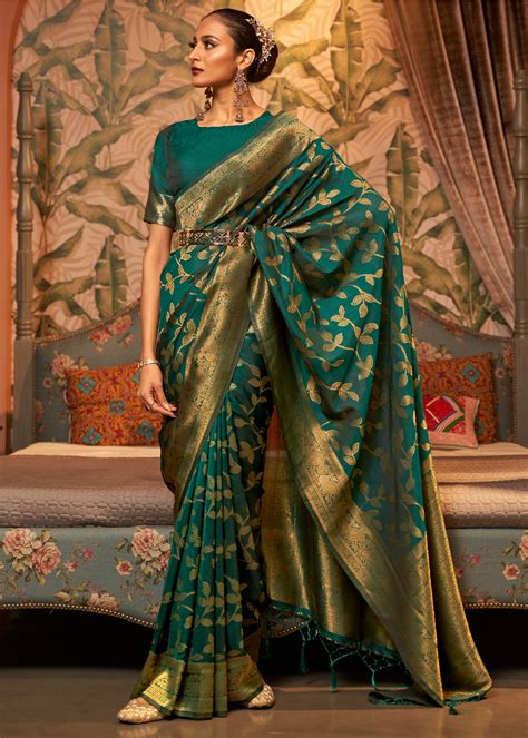 Jungle Green Banarasi Silk Saree Urban Womania