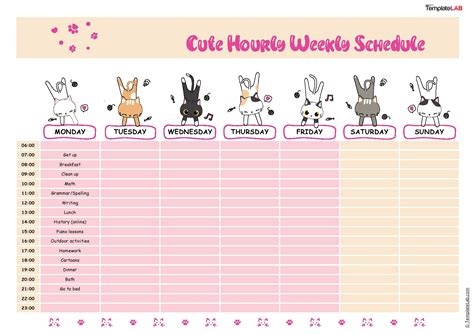 Cute Weekly Schedule Template With Time