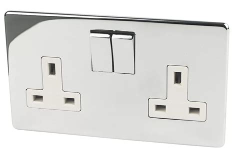 Crabtree Platinum 13a 2 Gang Dp Switched Plug Socket Polished Chrome