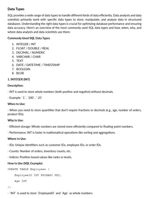 Essential Sql Data Types Explained Pdf Significant Figures Decimal