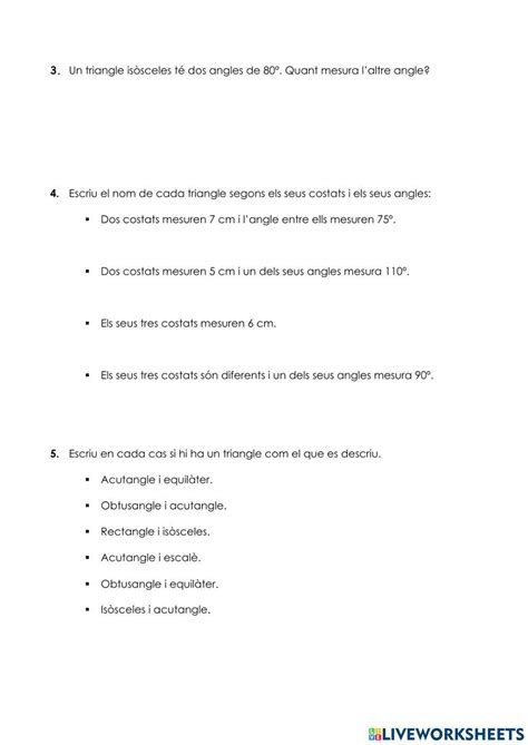 Classificació De Triangles Ii Worksheet Live Worksheets