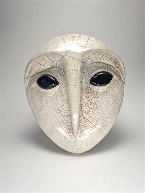 Owl Spirit Raku Ceramic Mask Handmade Shamanic Wall Art Ritual