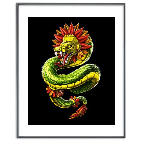 Aztec Feathered Serpent God Quetzalcoatl Art Print Serpent Sun