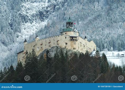 Winter View Of The Castle Of Hohenwerfen Festung Hohenwerfen Stock
