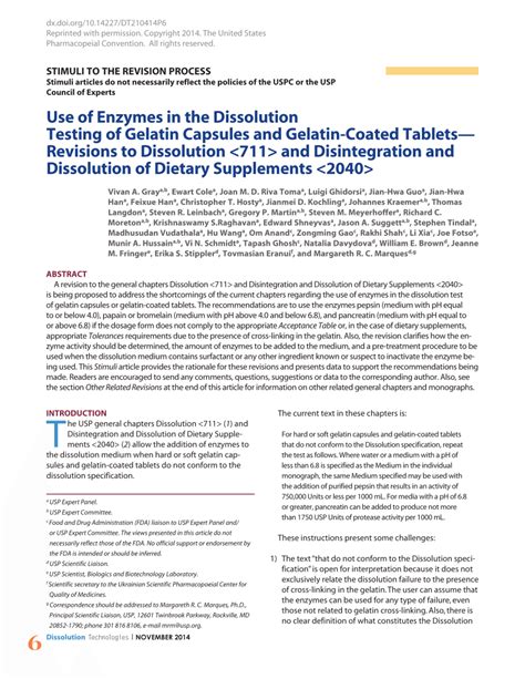 Pdf Use Of Enzymes In The Dissolution Testing Of Gelatin Capsules And Gelatin Coated Tablets