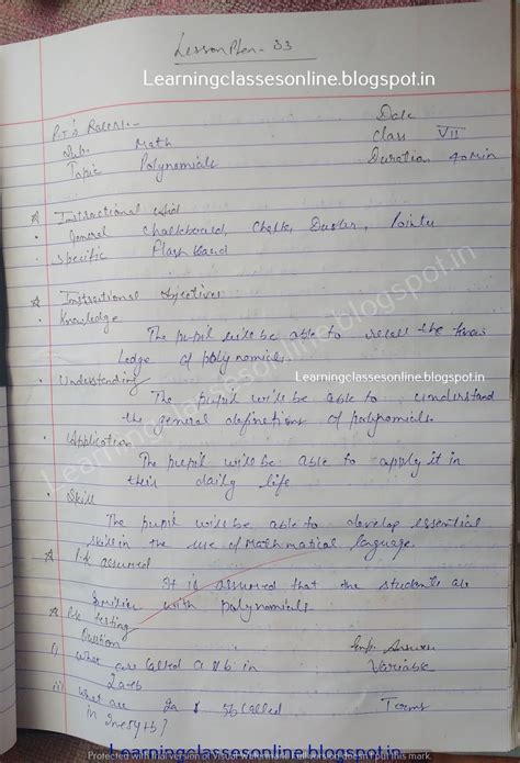 Math Lesson Plan On Polynomials For New Teachers