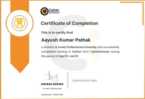 Aayush Kumar Pathak On Linkedin Finally Completed The Training In Python From Cipherschools