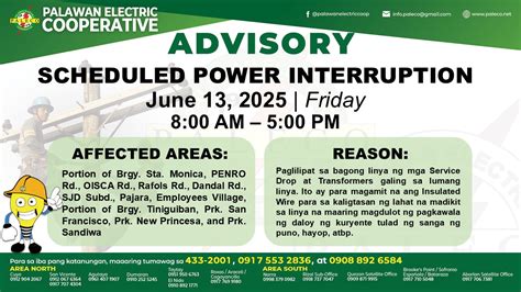 Scheduled Power Interruption June 13 2025 Palawan Electric Cooperative