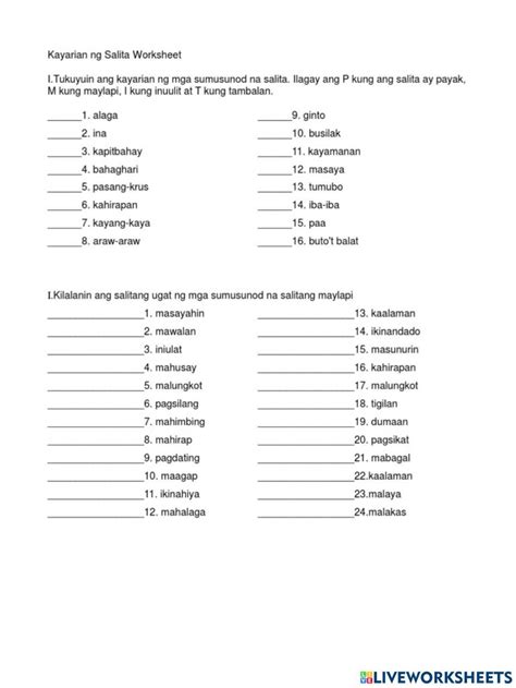 Pandiwa At Panlapi Worksheet