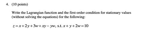 solved 4 10 points write the lagrangian function and the