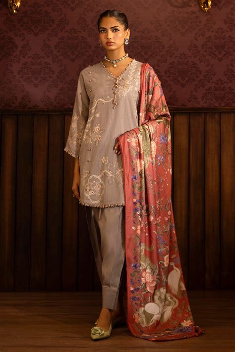 Sana Safinaz Embroidered Slub Suits Unstitched 3 Piece M243 006b 3ap