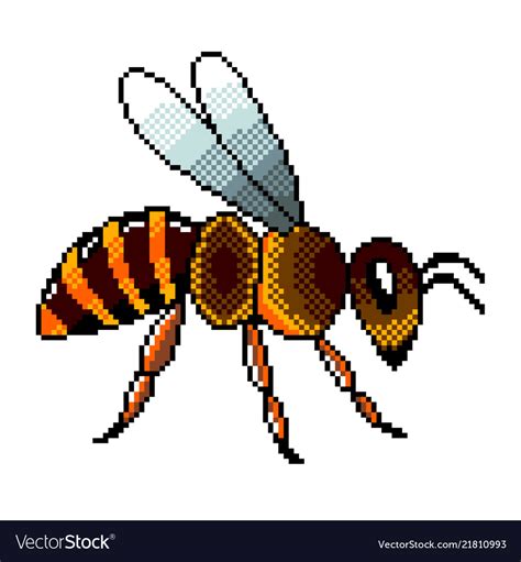 Pixel Art Flying Bee Detailed Isolated Royalty Free Vector