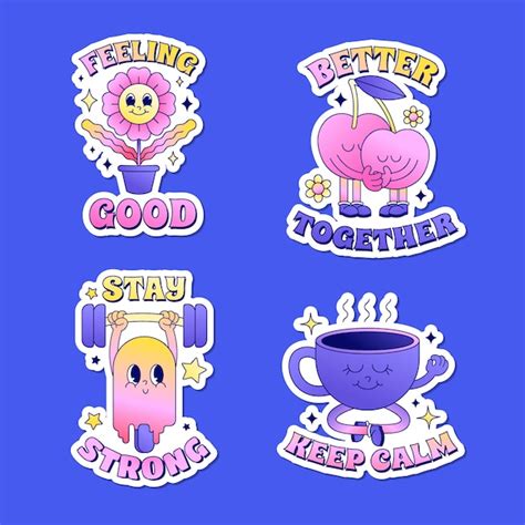 Gradient Good Vibes Cartoon Sticker Premium Vector