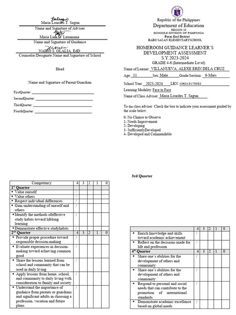 Homeroom Guidance Learners Development Assessment Pdf Learning Education Theory