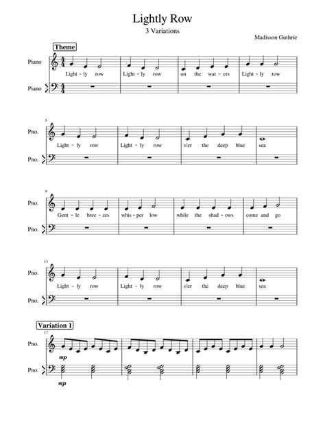 Lightly Row Sheet Music For Piano Piano Duo