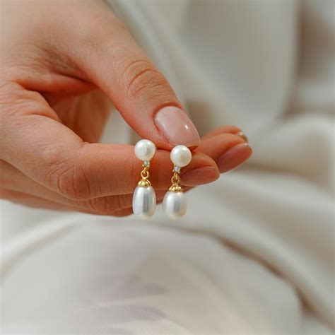 Natural Double Pearl Dangle Drop Earrings S925 Droplet Freshwater
