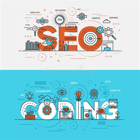 Coding And Programming Line Art Thin Icons Stock Vector Illustration