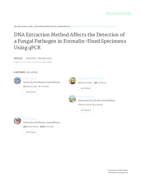 Pdf Dna Extraction Method Affects The Detection Of A Fungal Pathogen In Formalin Fixed