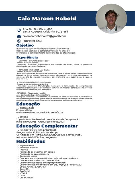 Currículo De Caio Marcon Hobold Pdf