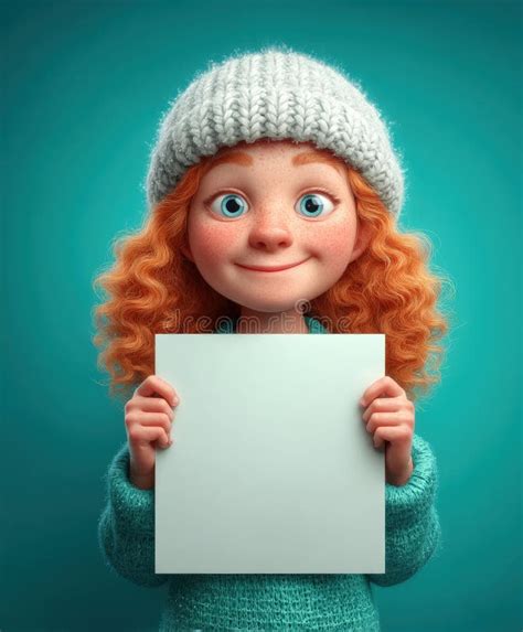 Redhead Woman Holding A Blank White Sign Covering Her Face On A Plain