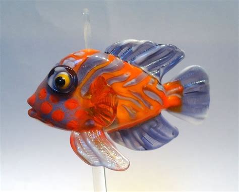 Orange And Blue Glass Fish Sculpture